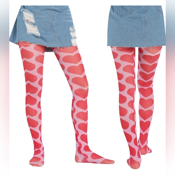 Accessories | Stylish Pink Tights Stockings With A Bold Heart Pattern ...